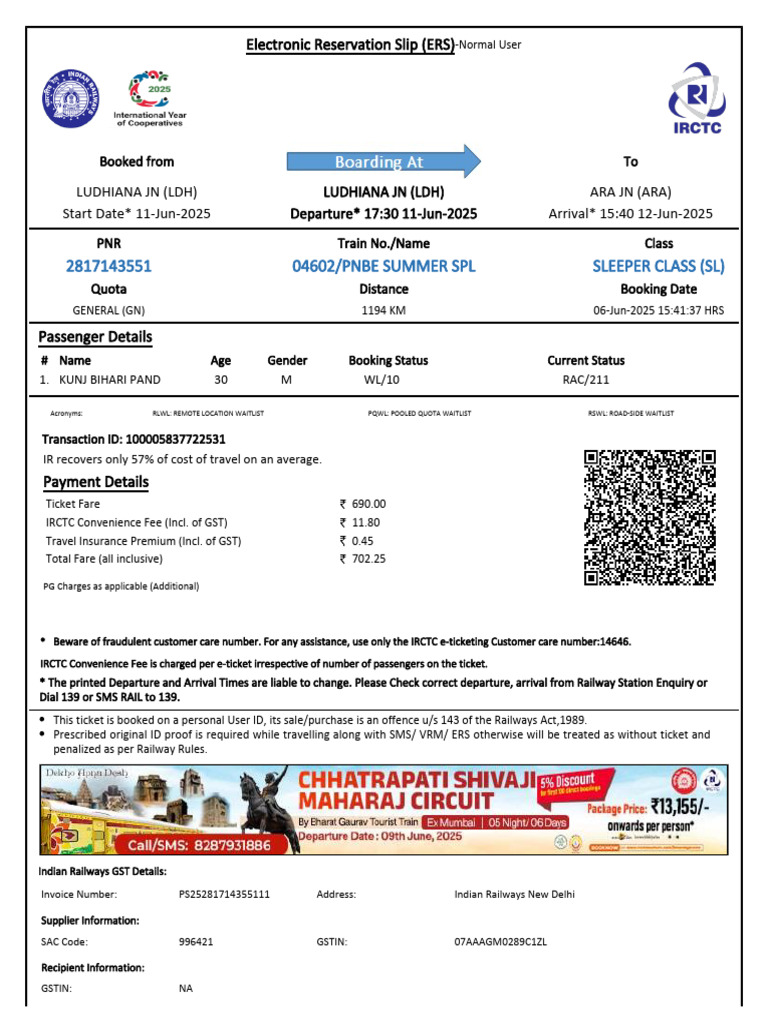 04602/pnbe Summer SPL Sleeper Class (SL) | PDF | Identity Document ...
