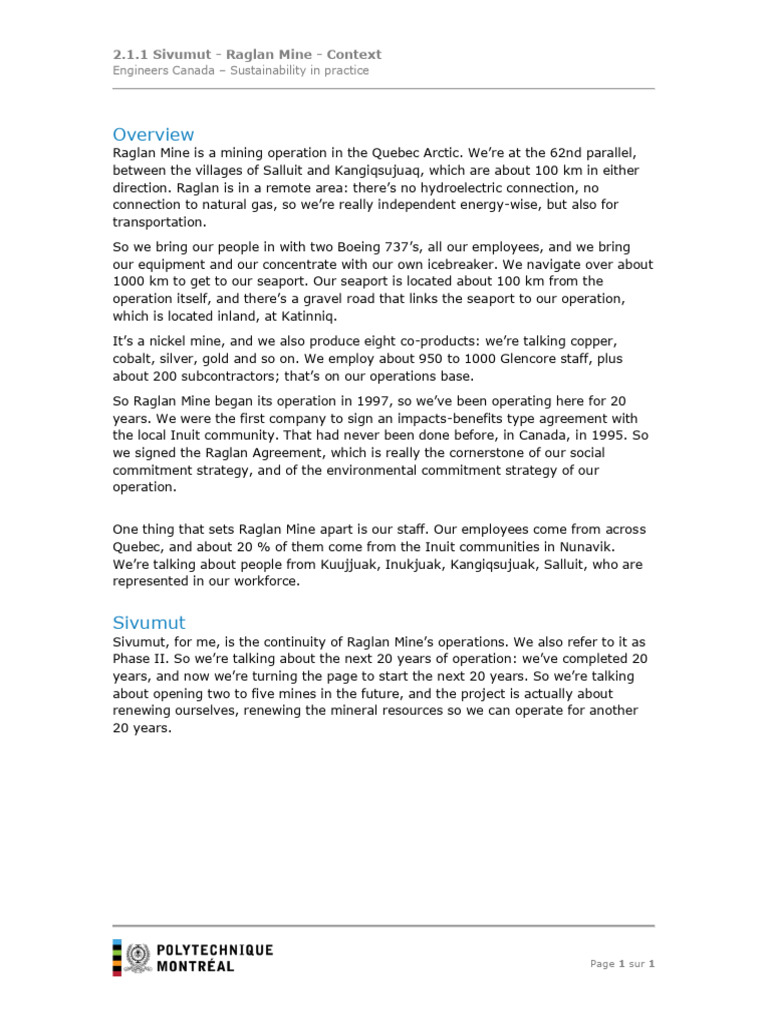2.1.1 Sivumut - Raglan Mine - Context | PDF