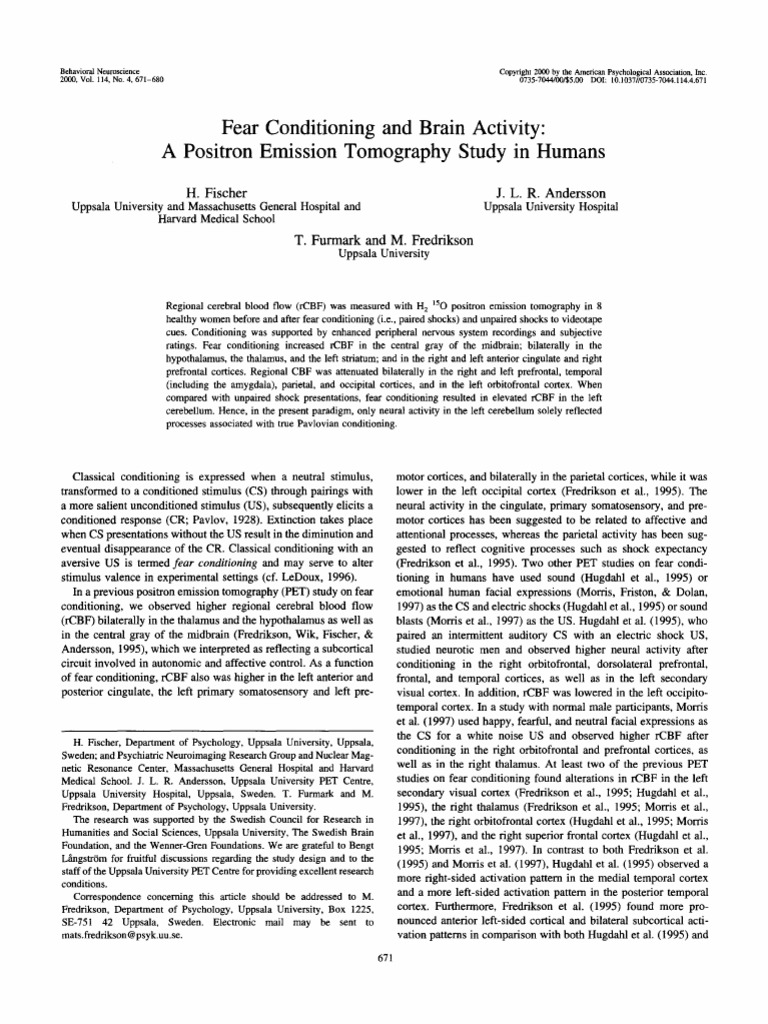 Fear Conditioning and Brain Activity A P | PDF | Classical Conditioning ...