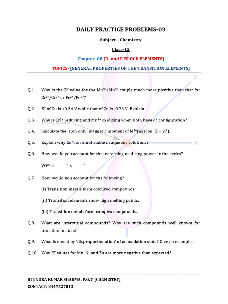 DPP 03 CH 08 D and F Block Elements | PDF