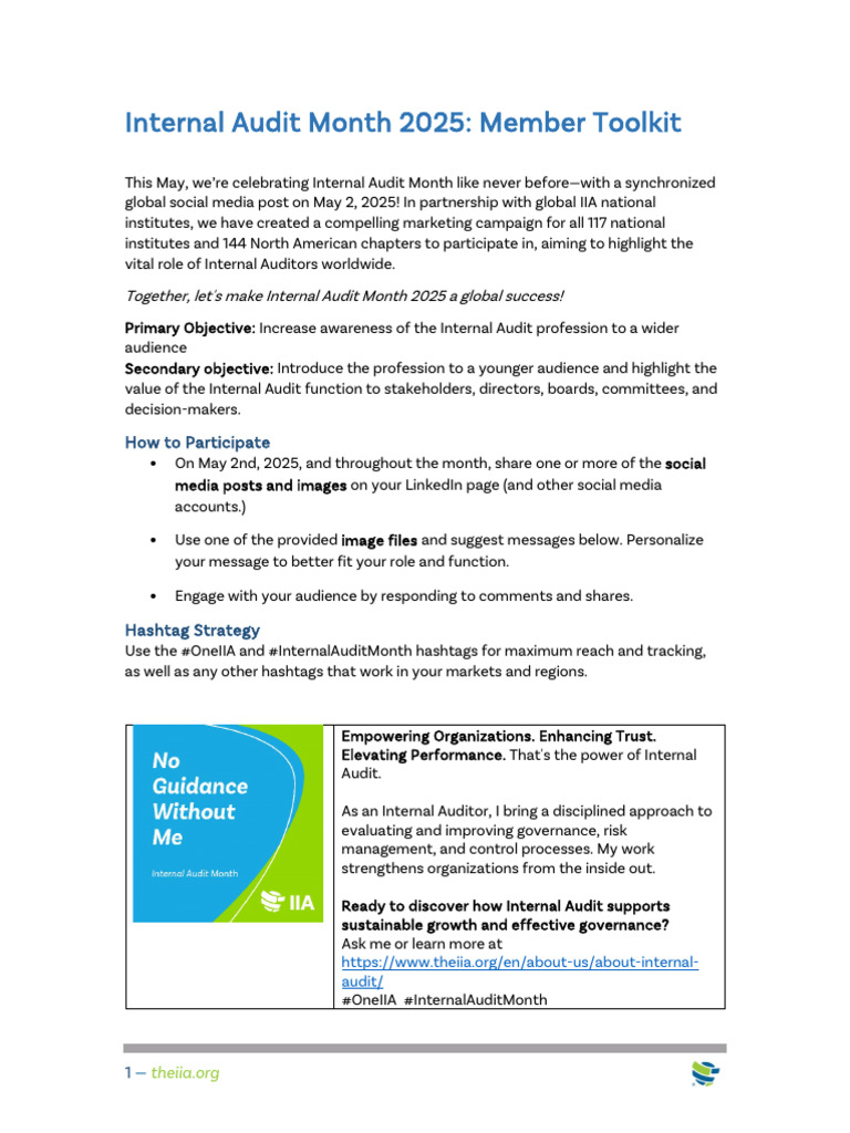 Internal Audit Month - Member Toolkit - English | PDF | Internal Audit ...