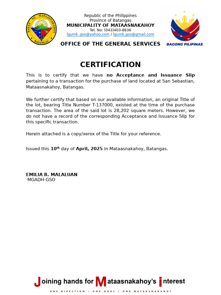 Certification of Land Transaction Status | PDF