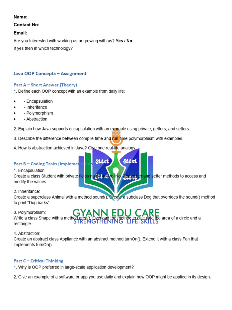 OOP Assignment Question Paper | PDF