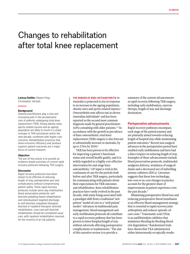 Rapid Recovery Protocols for TKR | PDF | Physical Therapy | Surgery