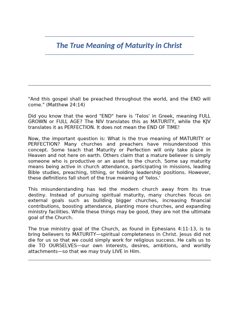 True Meaning of Maturity in Christ | PDF | Jesus | Epistle To The Romans