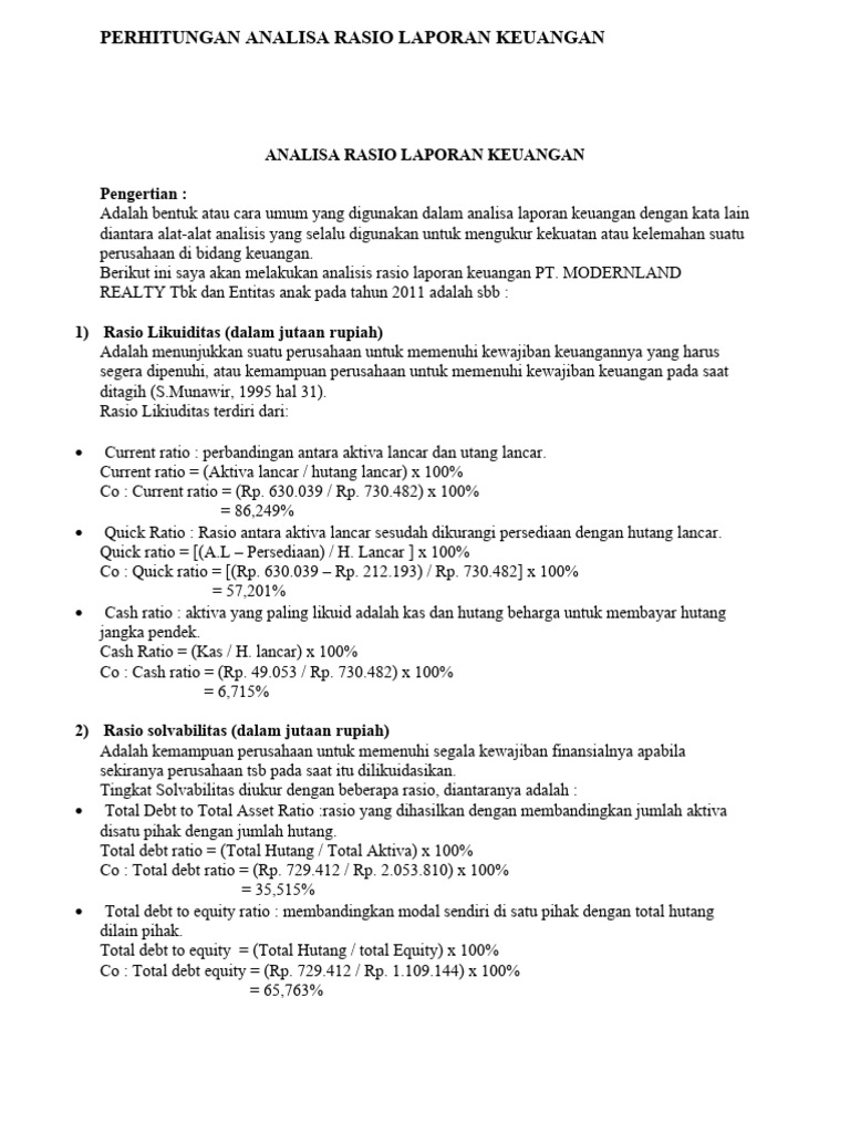 Analisa Ratio Laporan Keuangan | PDF