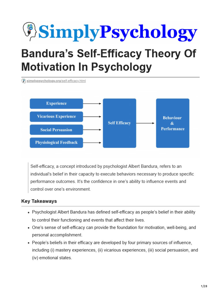 Banduras Self-Efficacy Theory of Motivation in Psychology | PDF | Self Efficacy | Motivational