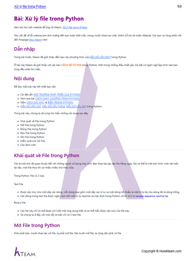 HOWKTEAM.vn - Xử Lý File Trong Python | PDF