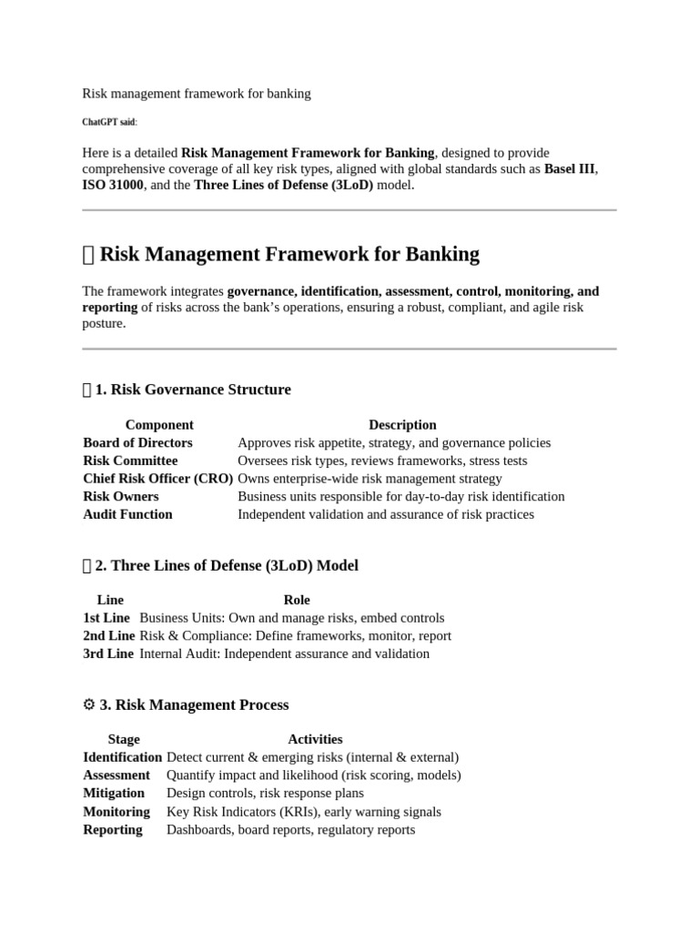 Risk Management Framework For Banking | PDF | Risk | Risk Management