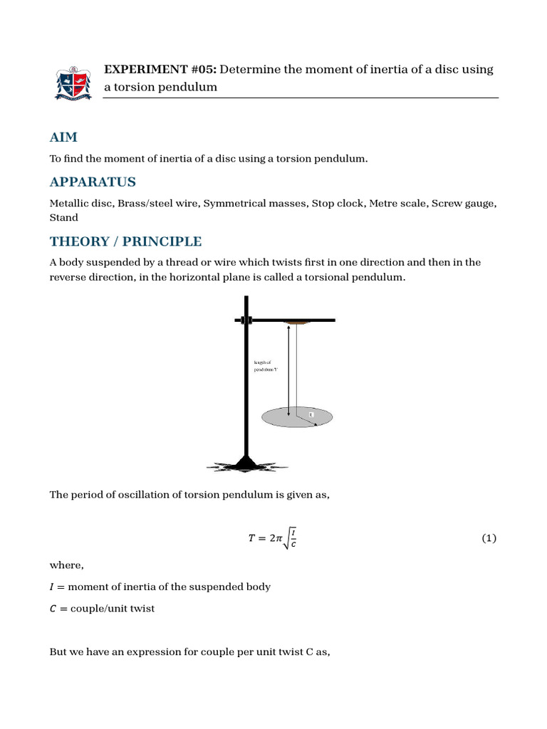 EXPERIMENT 05 - Torsion Pendulum | PDF | Pendulum | Physical Quantities