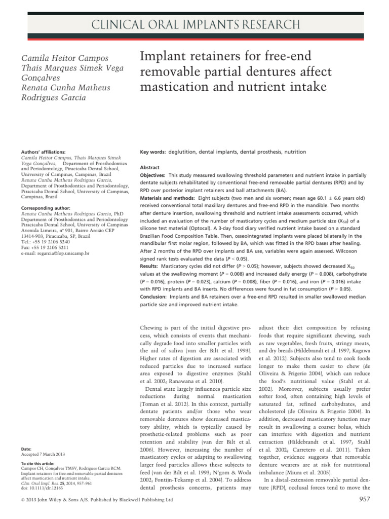 Campos2013 Implant Retainers For Free-End RPD Affect Mastication and ...