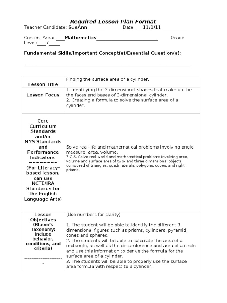 Lesson Plan 1 | PDF | Surface Area | Area