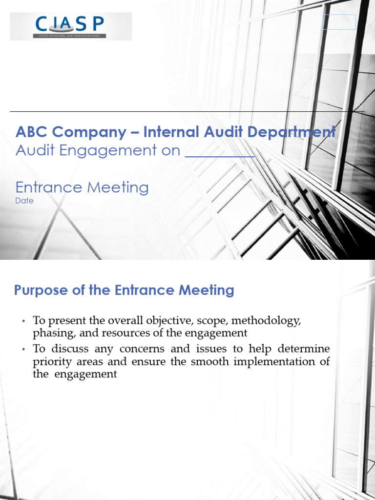 Audit Engagement Entrance Meeting Guide | PDF | Internal Control | Business