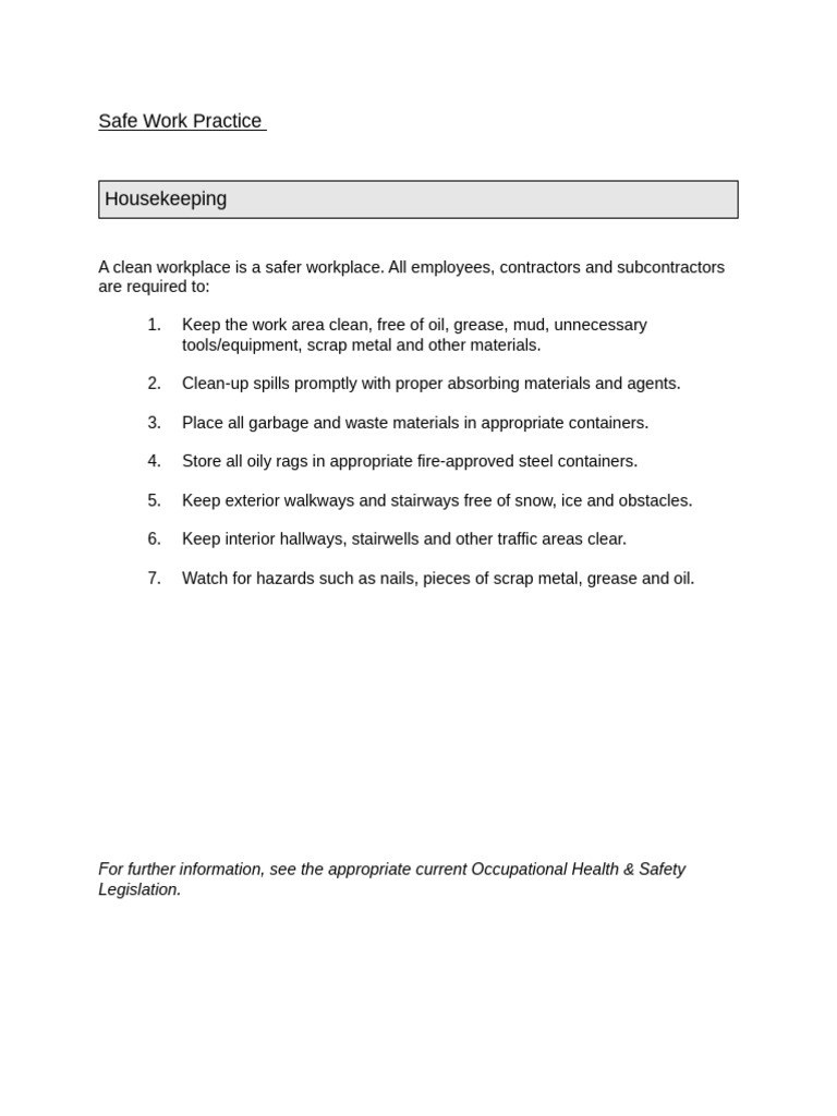Essential Housekeeping Safety Practices | PDF