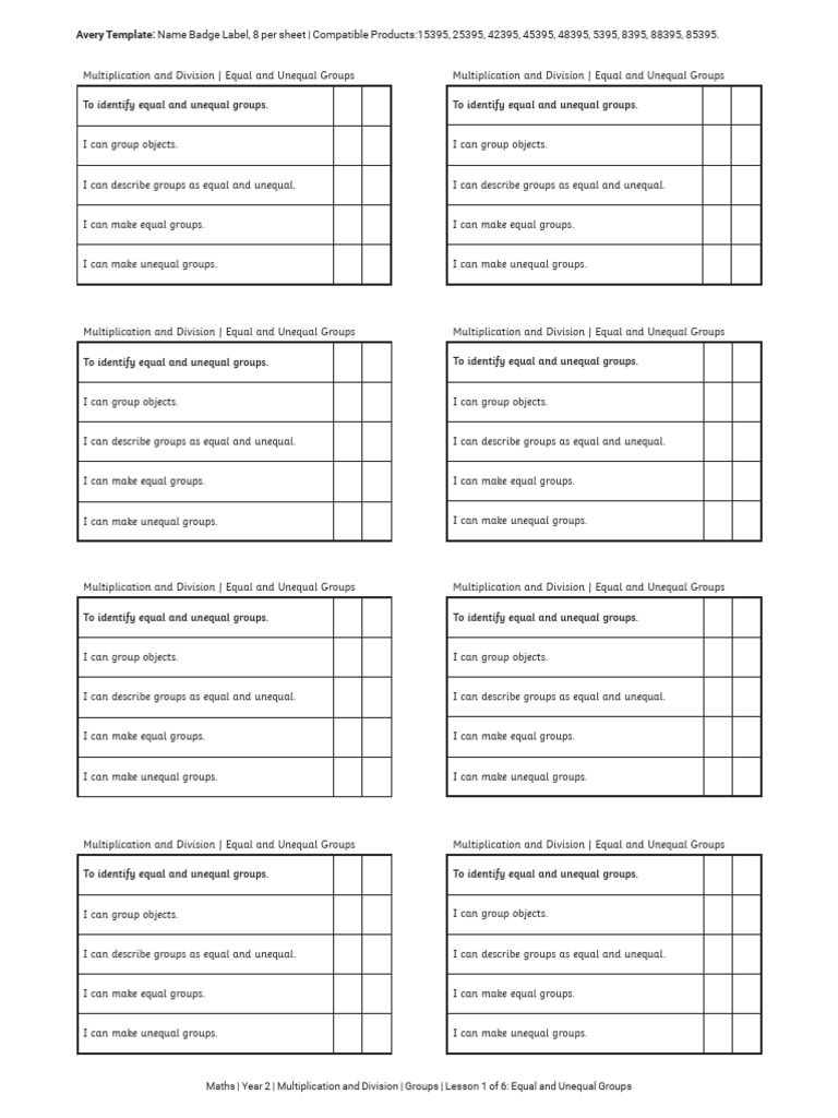 Success Criteria Grid - Equal and Unequal Groups | PDF | Mathematics