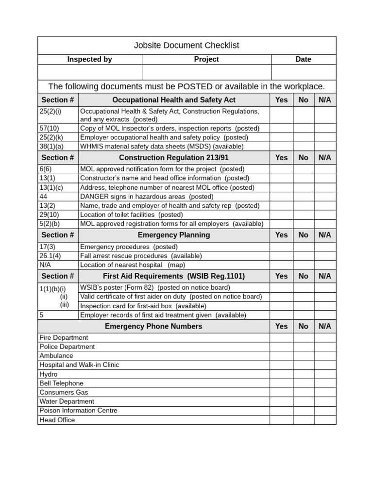 Jobsite Document Checklist | PDF