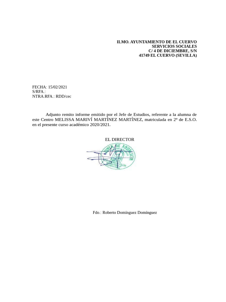 Oficio Servicios Sociales Informe4 | PDF