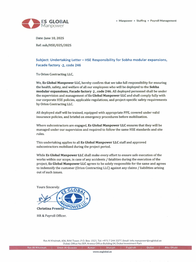 Undertaking Letter - ESG | PDF