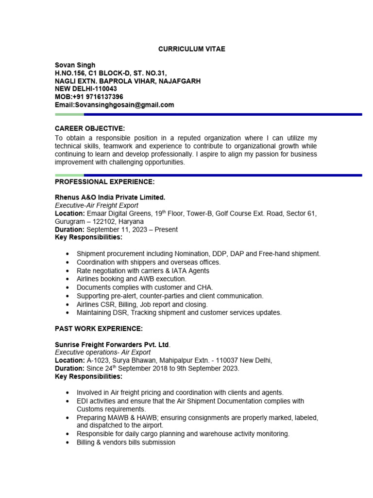Sovan - Singh - Resume - 2025 | PDF | Cargo | Supply Chain Management