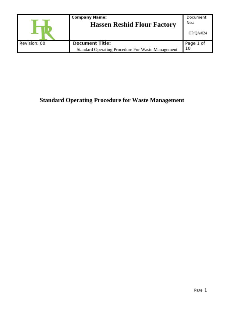 SOP For Waste Manegement | PDF | Waste | Waste Management