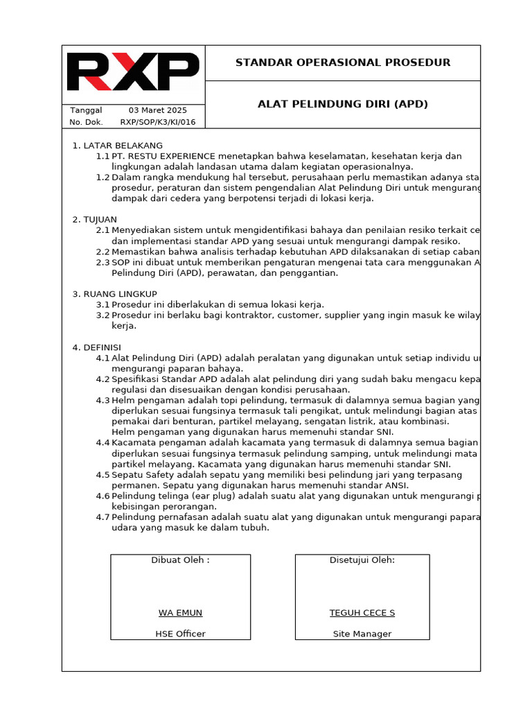 Sop RXP 16 Prosedur Apd | PDF
