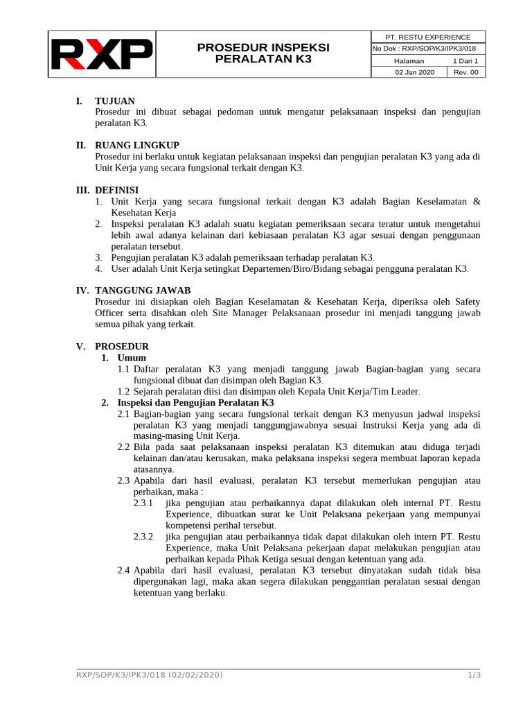 SOP-RXP-18 Prosedur Inspeksi APD | PDF