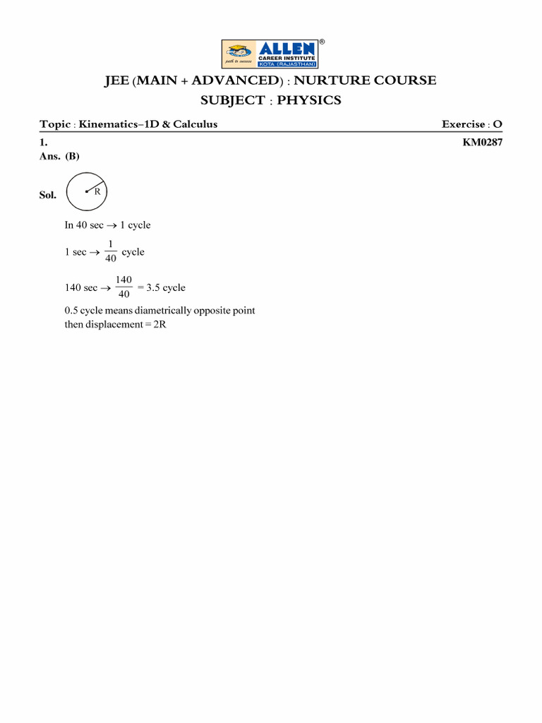 Kinematics Exercise Solution 1 | PDF
