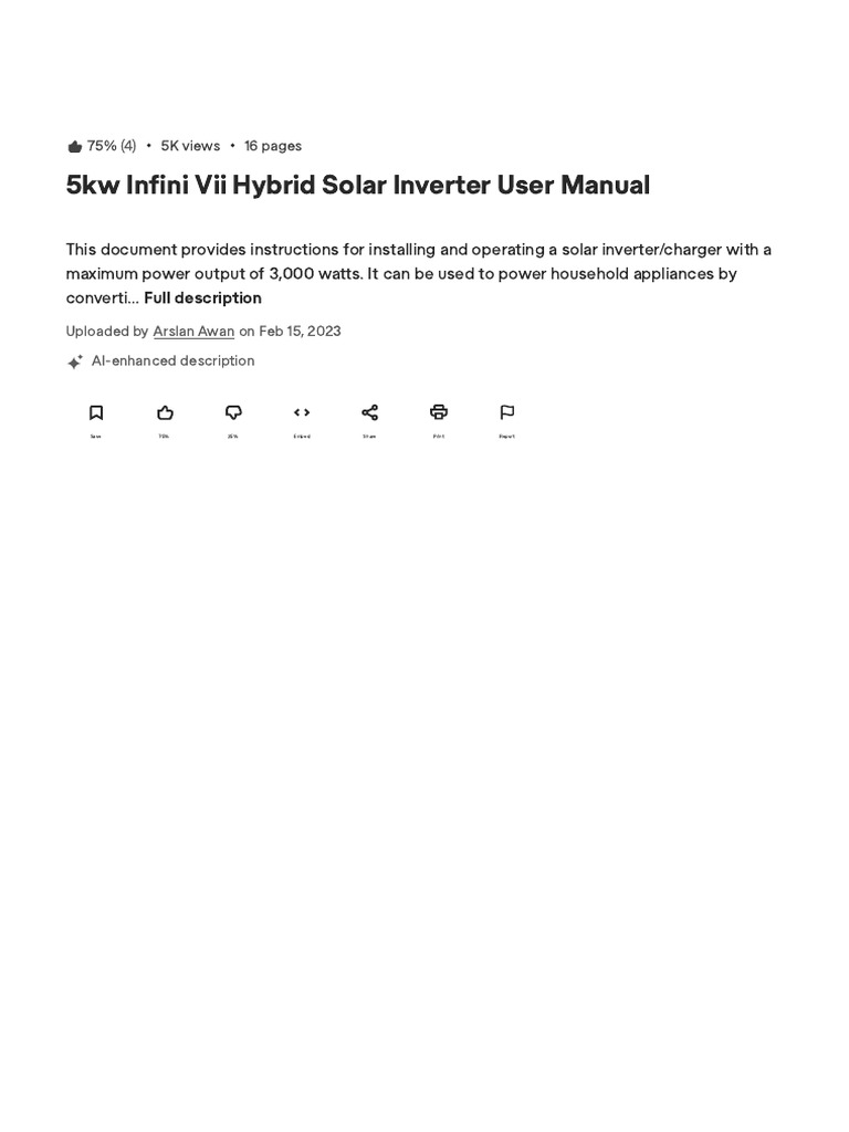 5kw Infini Vii Hybrid Solar Inverter User Manual - PDF - Power Inverter ...