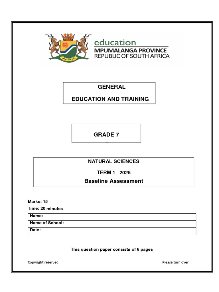 Grade 7 Ns Term 1 Baseline Assessment QP 2025 Ns | PDF | Plants | Invertebrate
