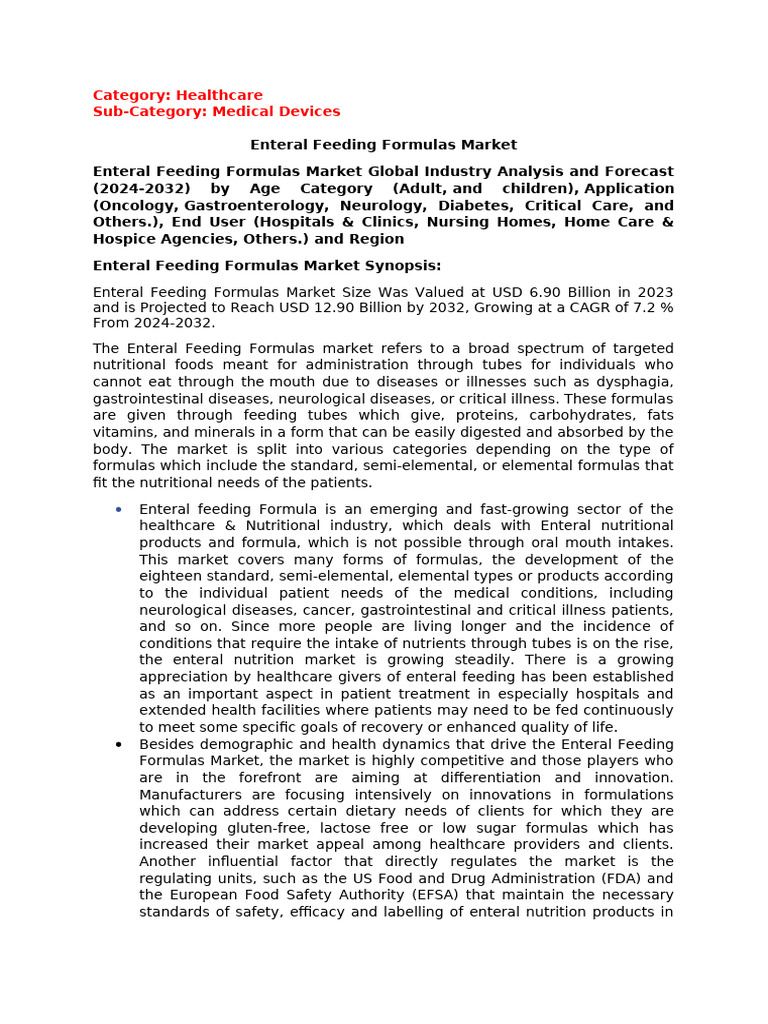 RD - Enteral Feeding Formulas Market | PDF | Health Care | Nutrition