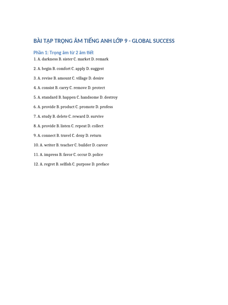 Bai Tap Trong Am TA9 | PDF