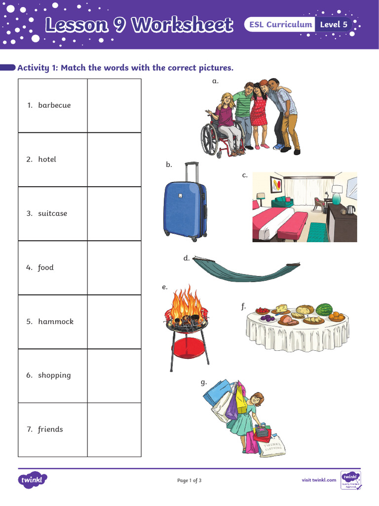 T 1688988731 Esl Curriculum Level 5 Lesson 9 Worksheet Ver 1 | PDF ...