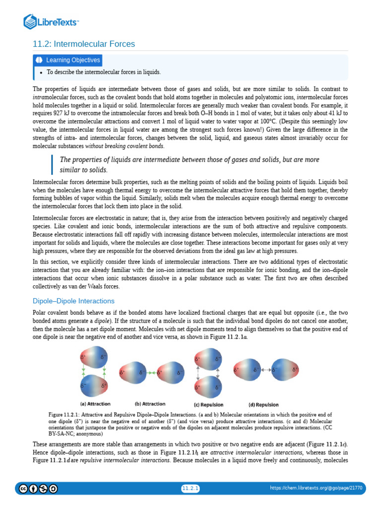 11.02 Intermolecular Forces | PDF | Intermolecular Force | Chemical ...