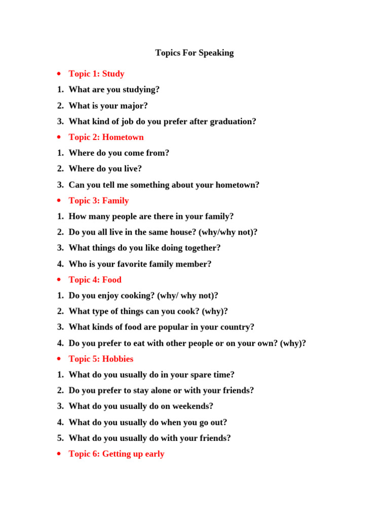Speaking Topics | PDF