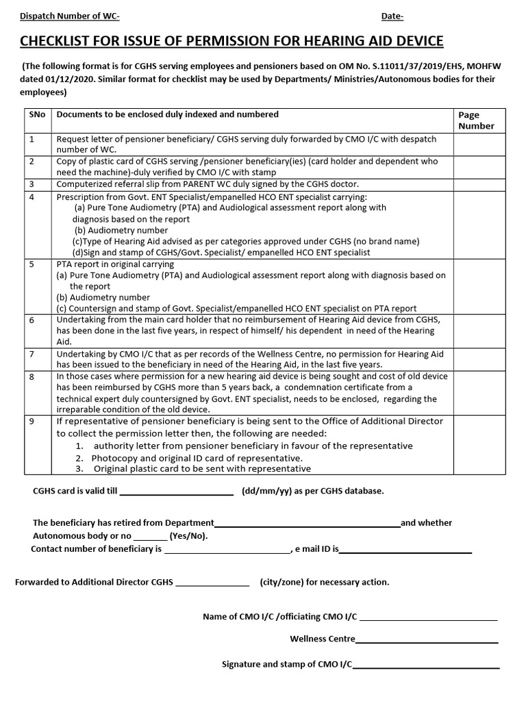 Checklist For Permission For Hearing Aid Device | PDF | Authentication