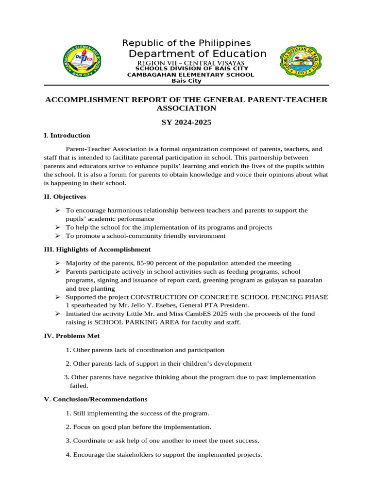 GPTA Accomplishment-SY2024-25 | PDF