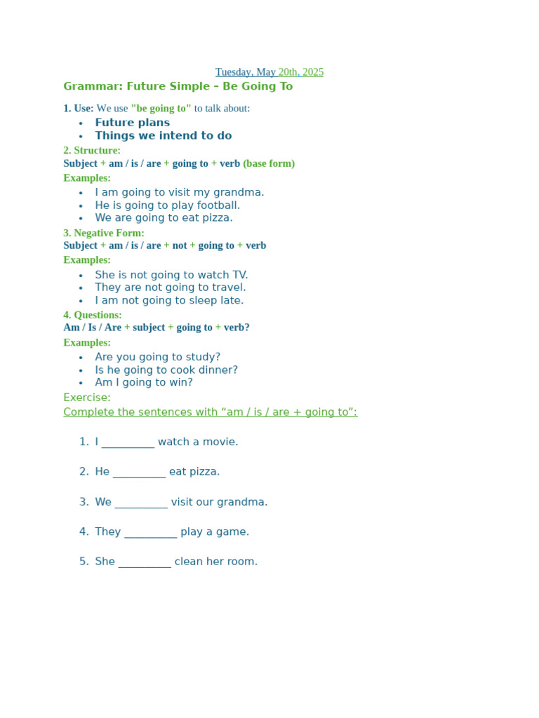 Future Simple: Be Going To Guide | PDF