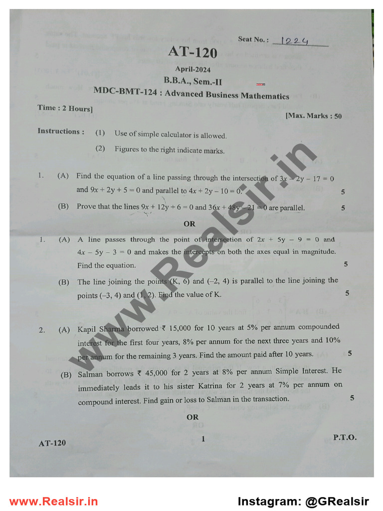 MDC-BMT-124 Advanced Business Mathematics - 2024 | PDF