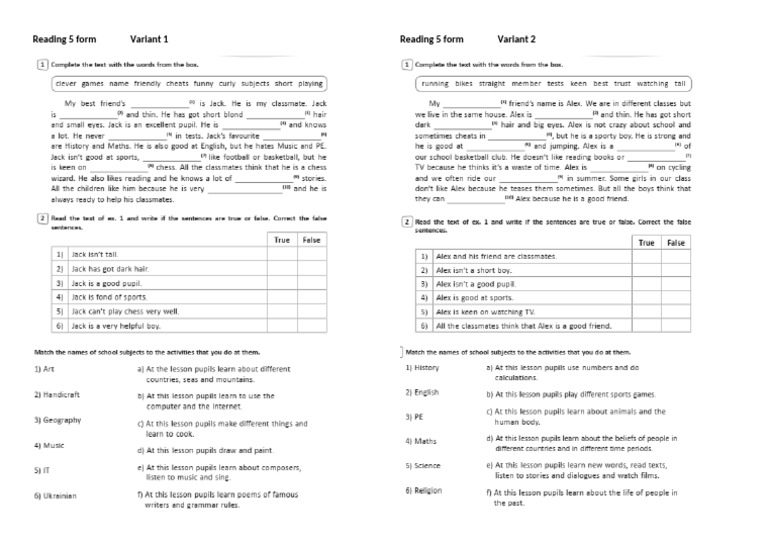 2019 Reading 5 Form Variant 1 | PDF