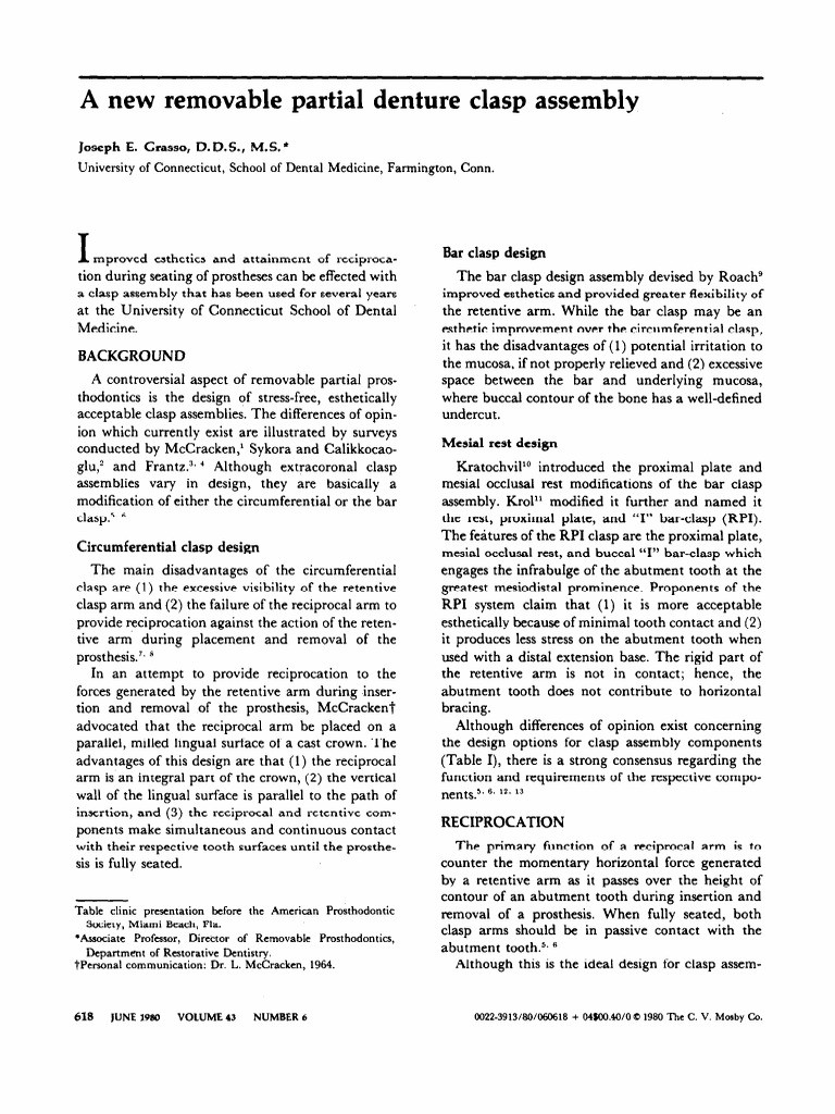 Grasso Clasp A New Removable Partial Denture Clasp Assembly | PDF ...
