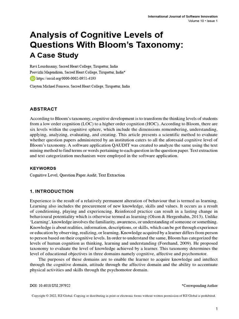 Analysis of Cognitive Levels of Questions With Blo | PDF