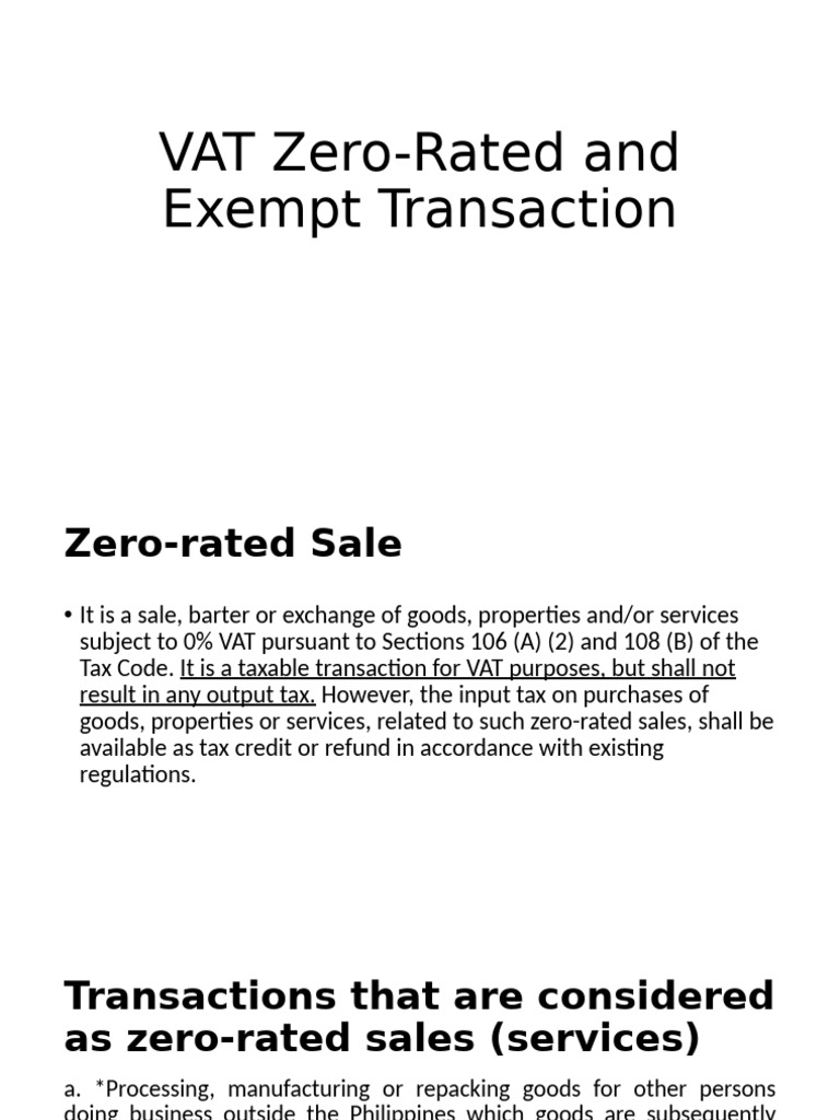 VAT Zero-Rated and Exempt | PDF | Value Added Tax | Taxes