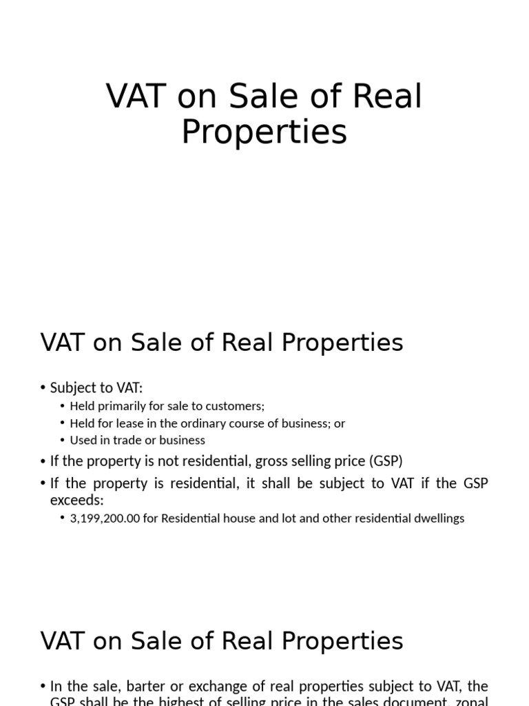 VAT on Real Property Transactions | PDF | Taxes | Value Added Tax