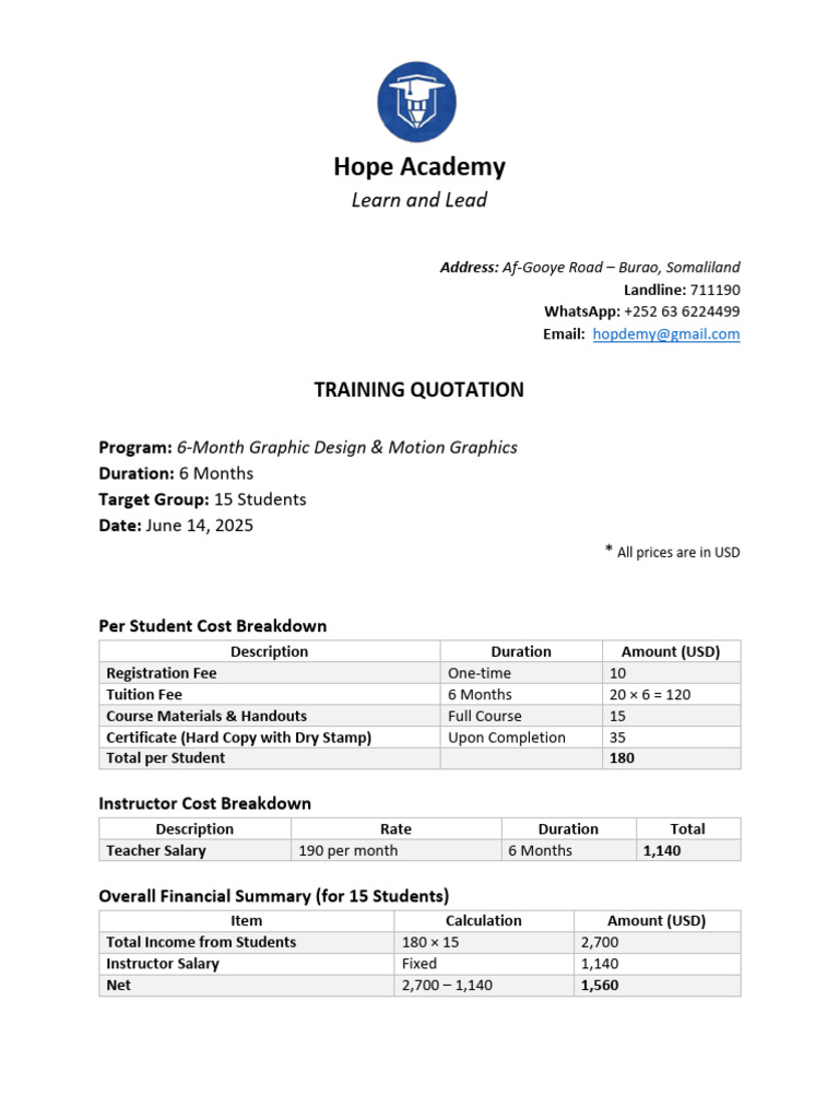 Training Quotation | PDF