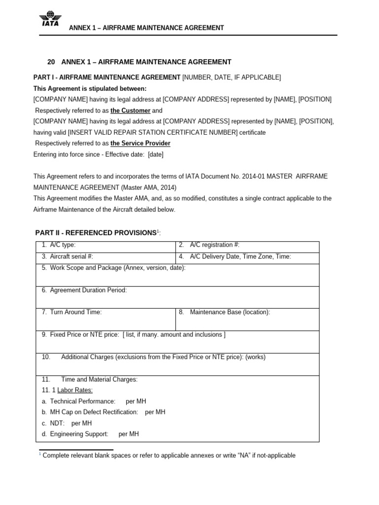 IATA Master Airframe Maintenance Agreement (Fillable Annexes) | PDF ...