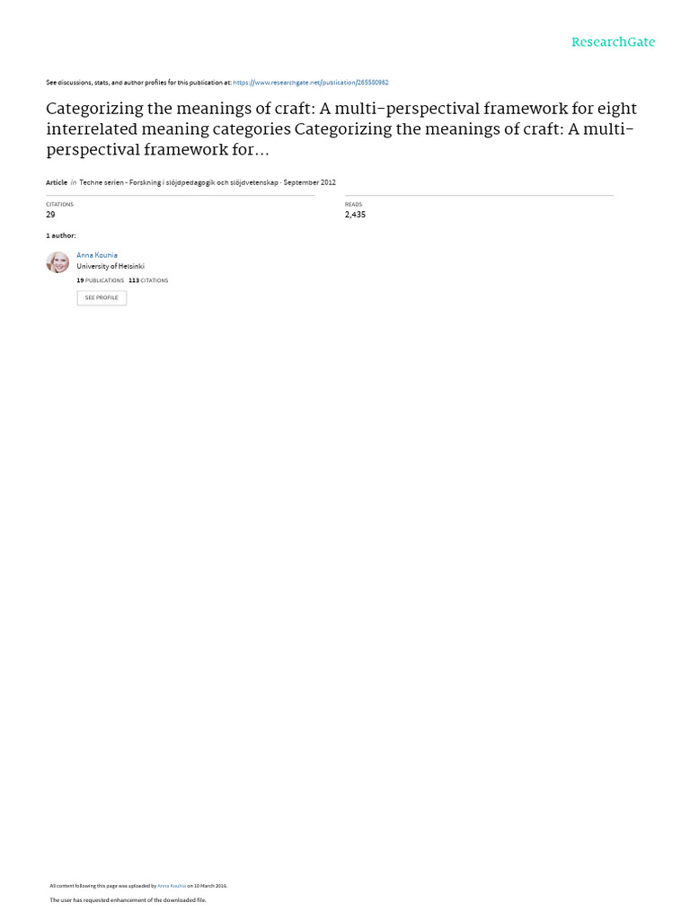Kouhia Categorizing The Meanings | PDF | Qualitative Research | Aesthetics