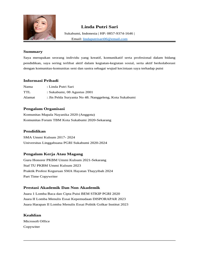 CV Linda Putri Sari | PDF