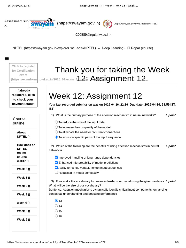 Deep Learning - IIT Ropar - Unit 15 - Week 12 | PDF | Computational Neuroscience | Artificial ...
