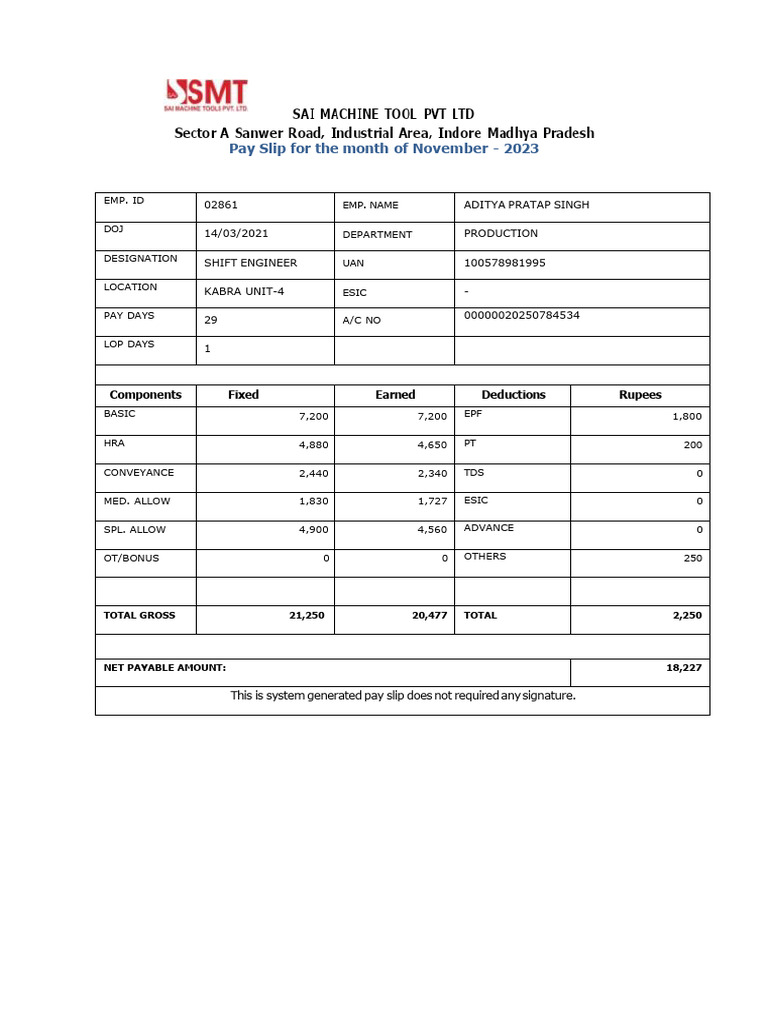 Monthly Salary Slips: Nov 2023 - Jan 2024 | PDF