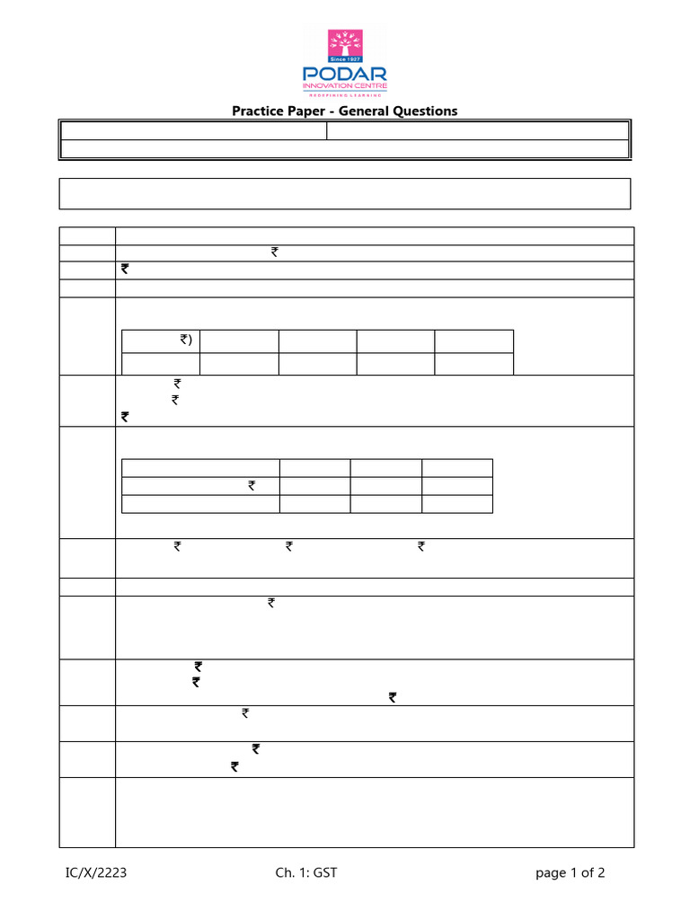 Ic X Math Ch1 GST General Qs As | PDF | Value Added Tax | Prices